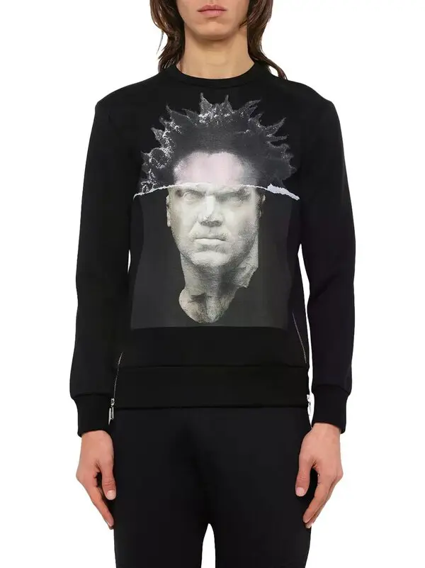 Neil Barrett Graphic-print Zip-detail Crew Neck Sweater - Black