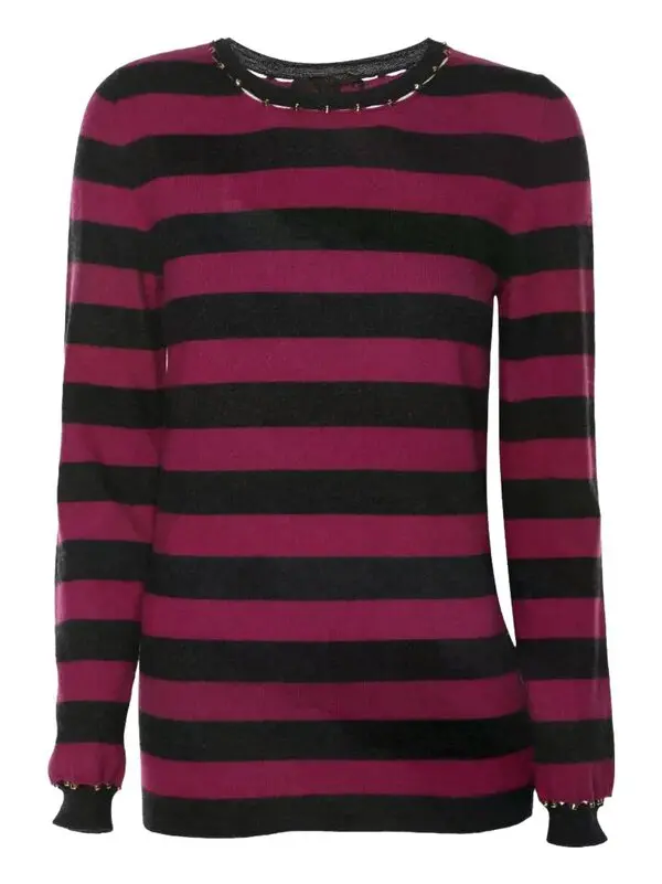 LOUIS VUITTON Striped Crew Neck Long Sleeve Sweater - Purple