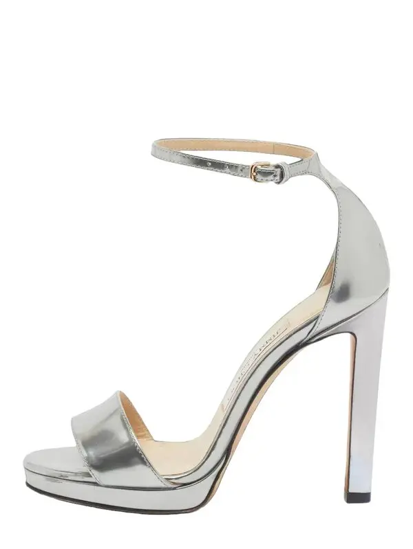 JIMMY CHOO Metallic Leather Ankle Strap Sandals - Silver