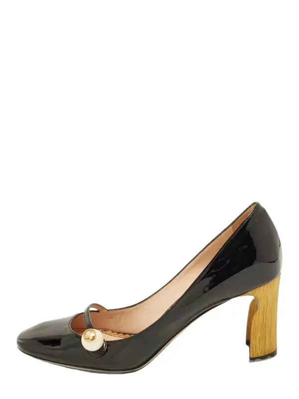 Gucci Pearl-embellished Patent Leather Pumps - Black