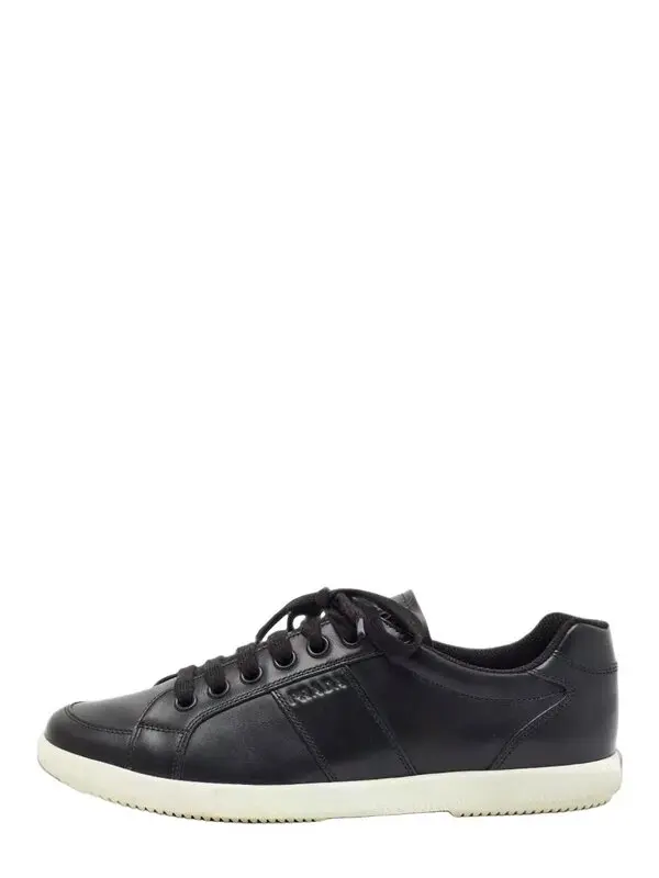 Prada Calf Leather Logo Debossed Lace Up Sneakers - Black