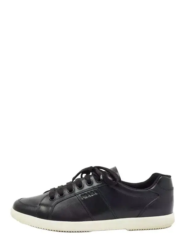 Prada Calf Leather Logo Debossed Lace Up Sneakers - Black