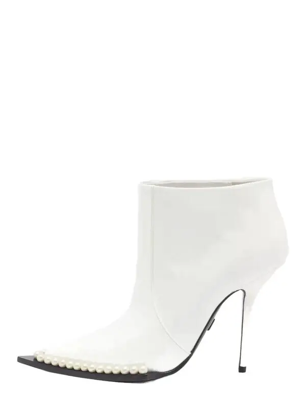 Dolce & Gabbana Patent Leather Faux-pearl Embellished Stiletto Ankle Boots - White