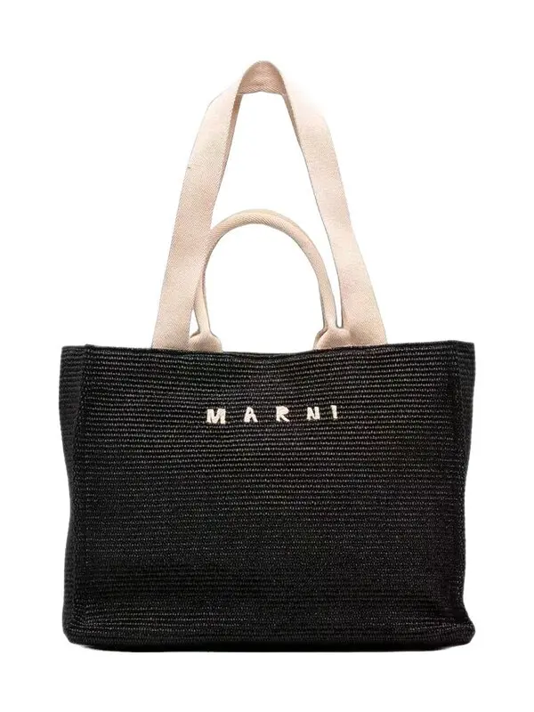 Marni Raffia Effect Nylon Shopping Tote - Black