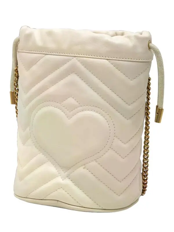 Gucci Small Gg Marmont Matelasse Calfskin Bucket Bag - White