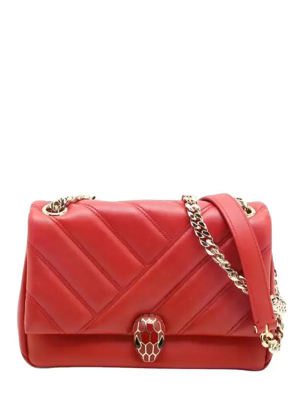 BVLGARI Leather Serpenti Cabochon Chain Crossbody Bag - Red