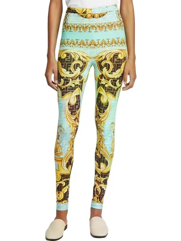 Fendi Fendace Monogram Baroque-print Leggings - Blue