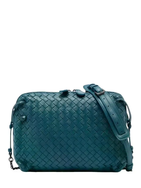 Bottega Veneta Mini Nappa Intrecciato Nodini Double Zip Crossbody Bag - Blue