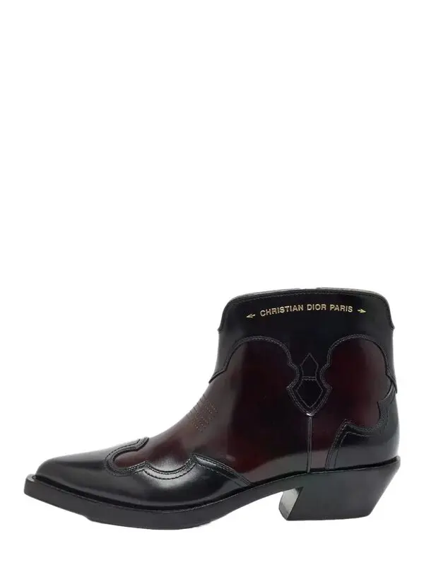 Dior Burgundy Leather Western Ankle Boots - Red