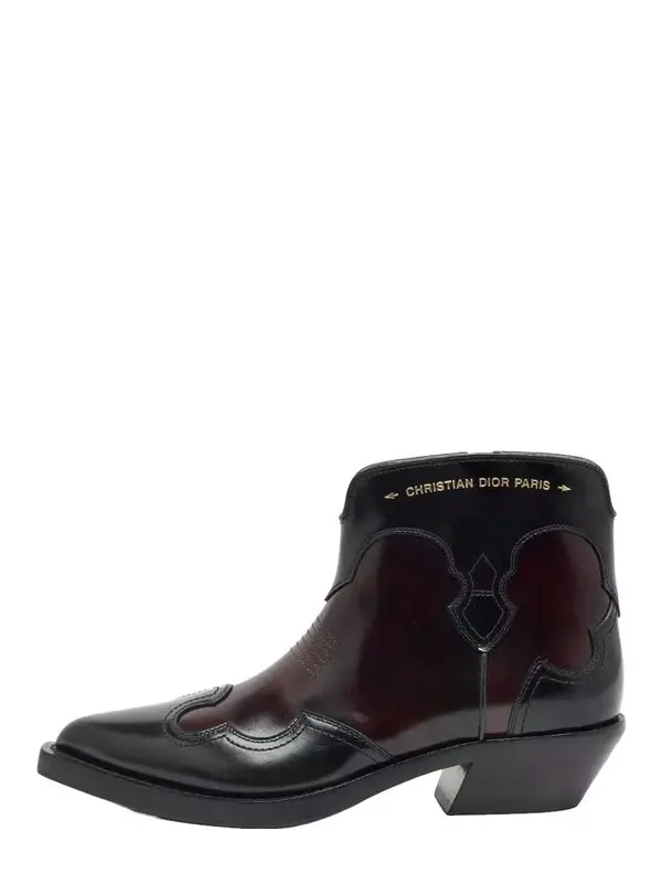 Dior Burgundy Leather Western Ankle Boots - Red