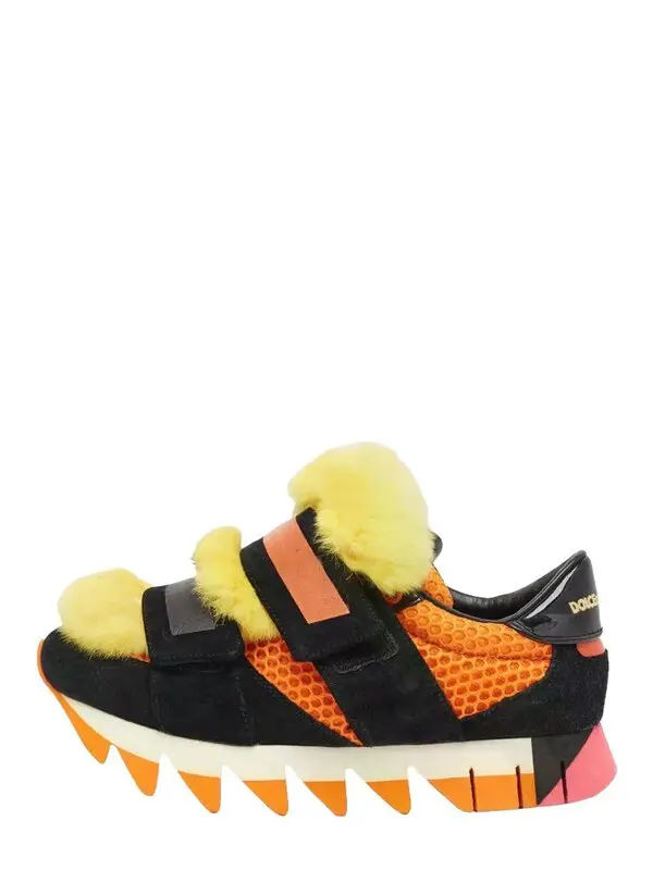 Dolce & Gabbana Patchwork Fur Trimmed Sneakers - Black
