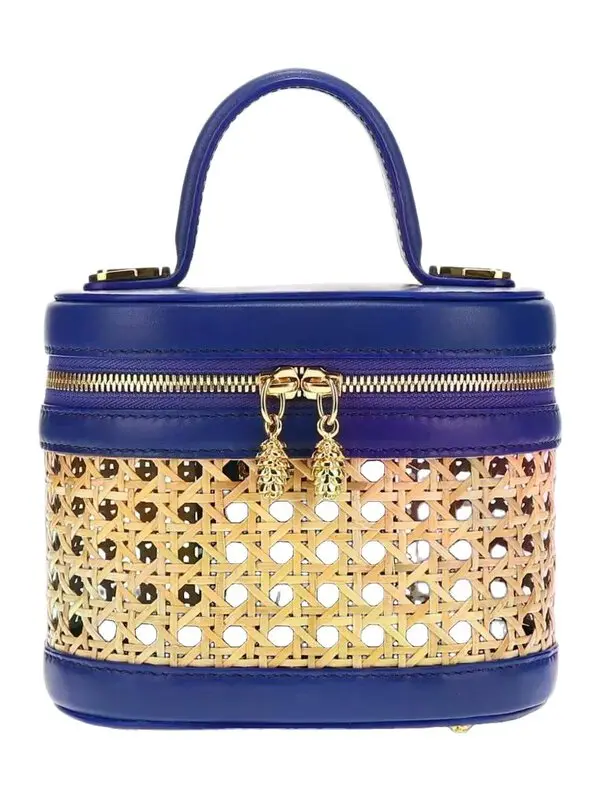 Tyler Ellis Small Victoria Wicker Leather Tote Bag - Blue