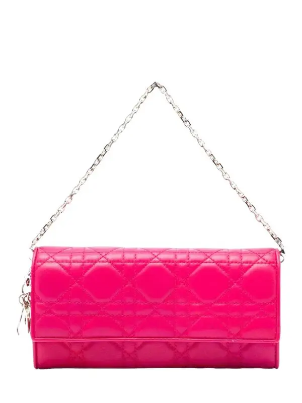 Dior Lambskin Cannage Lady Wallet On Chain Handbag - Pink