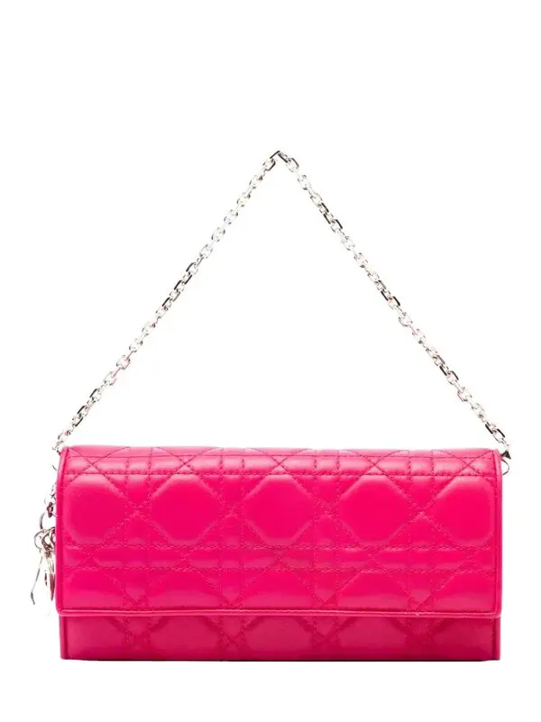 Dior 2013 Lambskin Cannage Lady Wallet On Chain Handbag - Pink