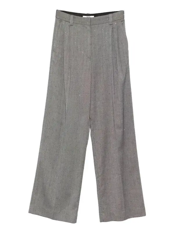 Maje Tailored Herringbone Trousers With Strass Embellishment - Grey