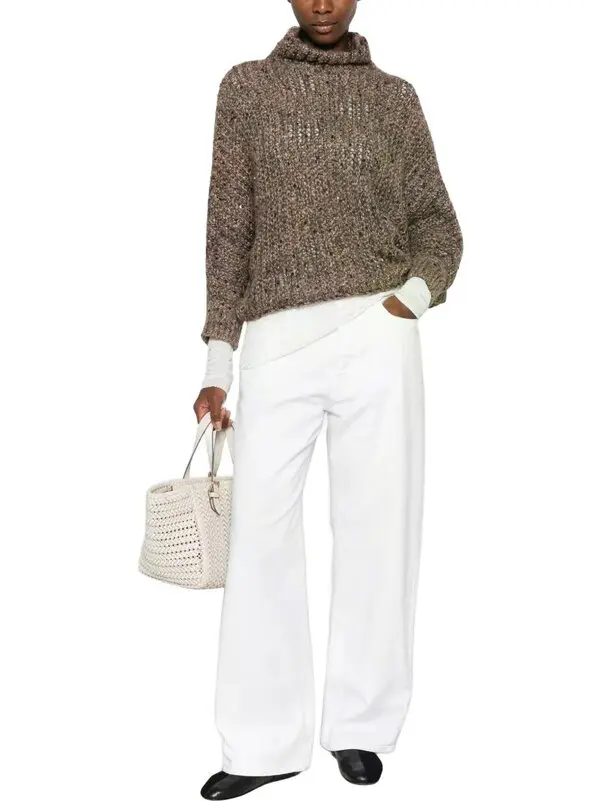 PANICALE Sequin-embellished Roll Neck Sweater - Brown