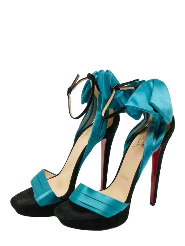 CHRISTIAN LOUBOUTIN Satin Bow Detail Heeled Sandals - Blue