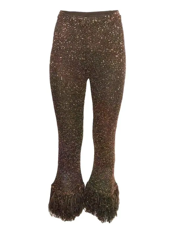 Valentino Garavani Sequin Feather-trim Flared Trousers - Brown