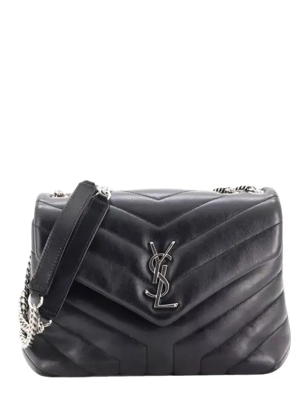 Saint Laurent Loulou Matelasse Chevron Leather Small Shoulder Bag - Black