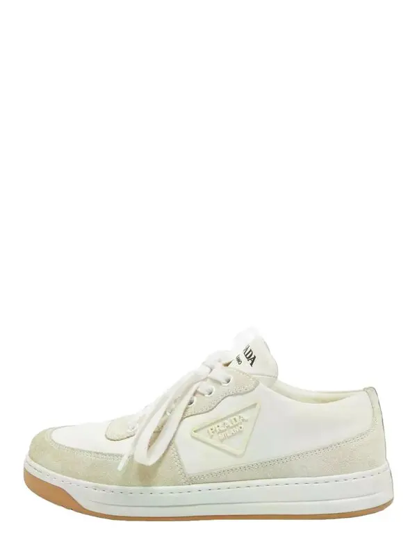 Prada Triangle Logo Leather And Suede Sneakers - White