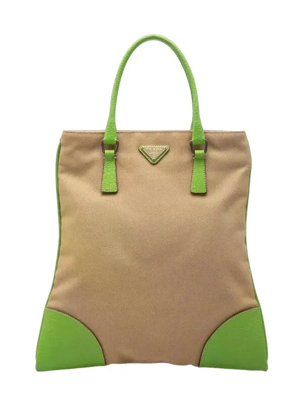 Prada 2000-2013 Cinghiale Trimmed Canvas Canapa Tote Bag - Green
