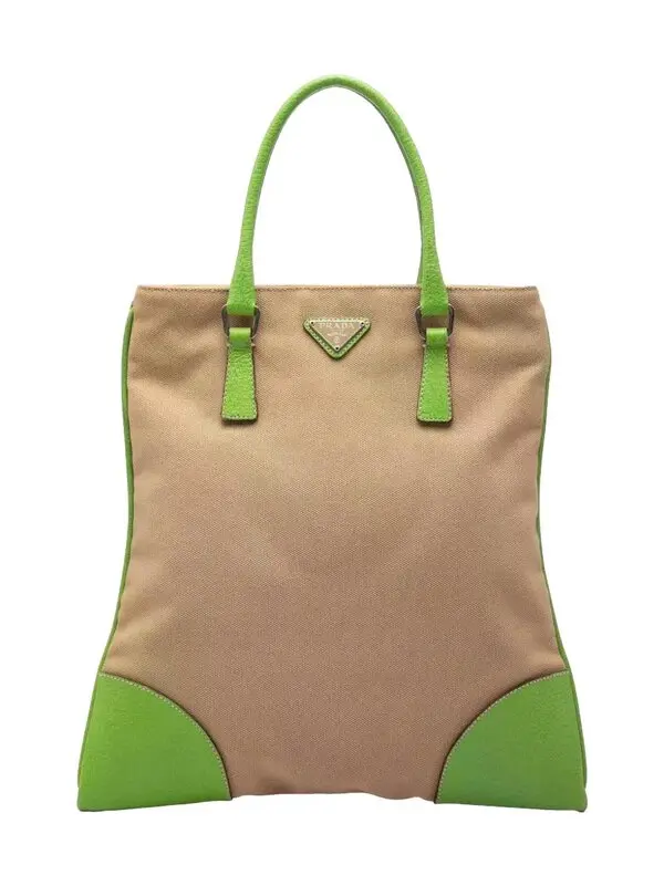 Prada Canapa Tote Bag With Leather Trim - Green