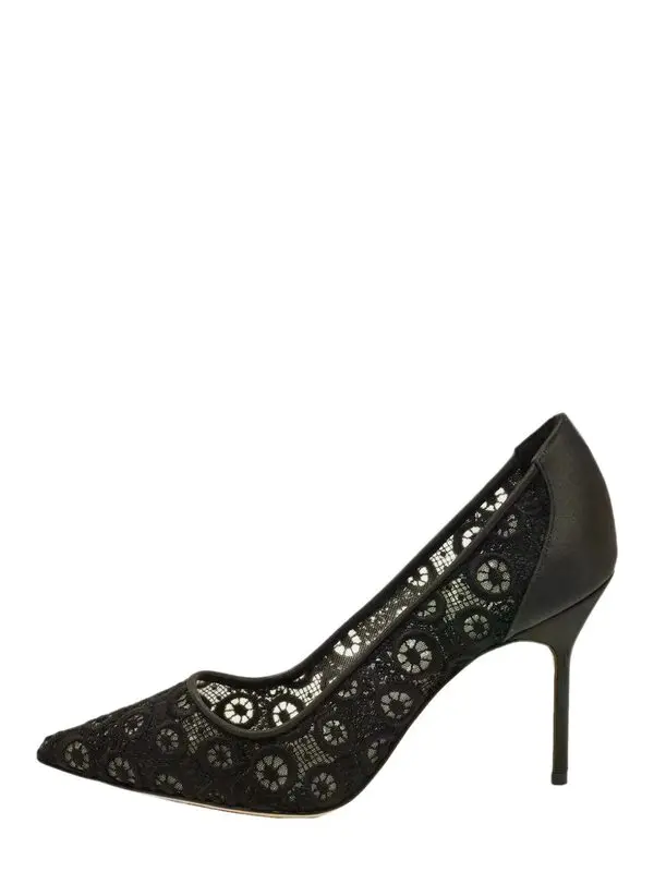 Manolo Blahnik Floral Lace Pointed Toe Stiletto Pumps - Black