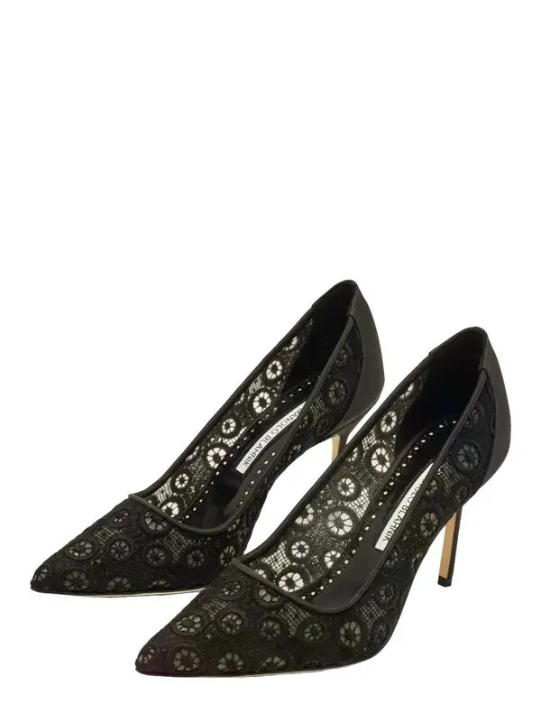 Manolo Blahnik Floral Lace Pointed Toe Stiletto Pumps - Black