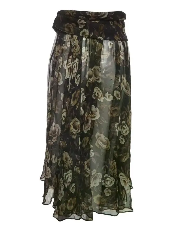 Magda Butrym Floral-print Silk Midi Skirt - Black