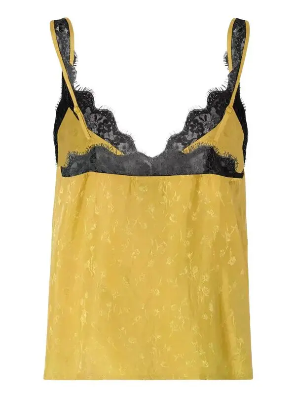 Pinko Sleeveless Lace Trimmed Floral Jacquard Top - Yellow