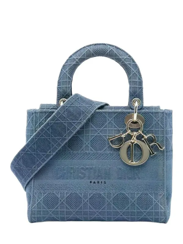 Dior Embroidered Canvas Cannage Lady D Lite Satchel - Blue