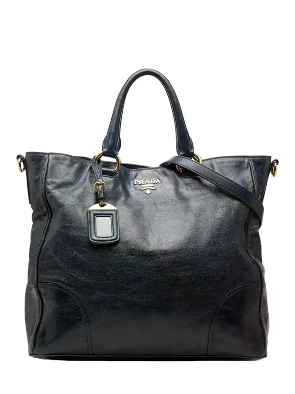 Prada Vitello Shine Convertible Tote Satchel - Blue