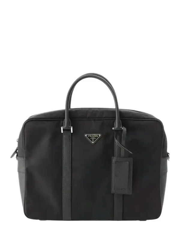 Prada Saffiano Trimmed Tessuto Business Bag - Black