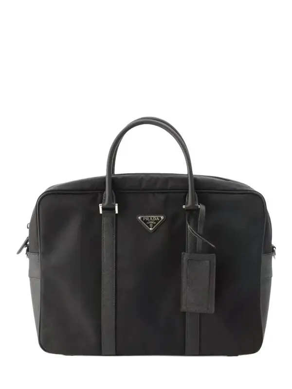 Prada Saffiano Trimmed Tessuto Business Bag - Black