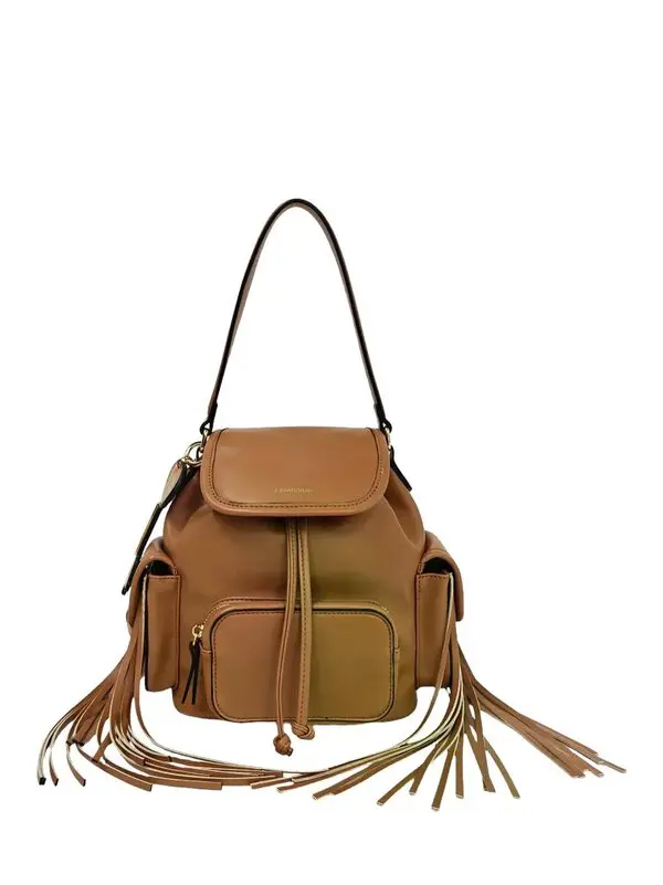 LE PANDORINE Fringe Detail Leather Backpack - Brown