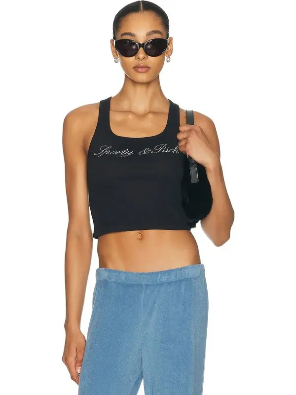 SPORTY & RICH Signature Logo Krystal Tank Top - Black