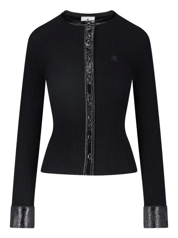 COURREGES Ribbed Cardigan With Vinyl Detailing - Black