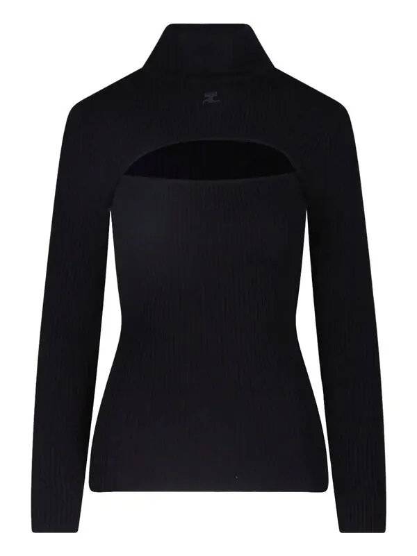 COURREGES Ribbed Cut-out High Neck Sweater - Black
