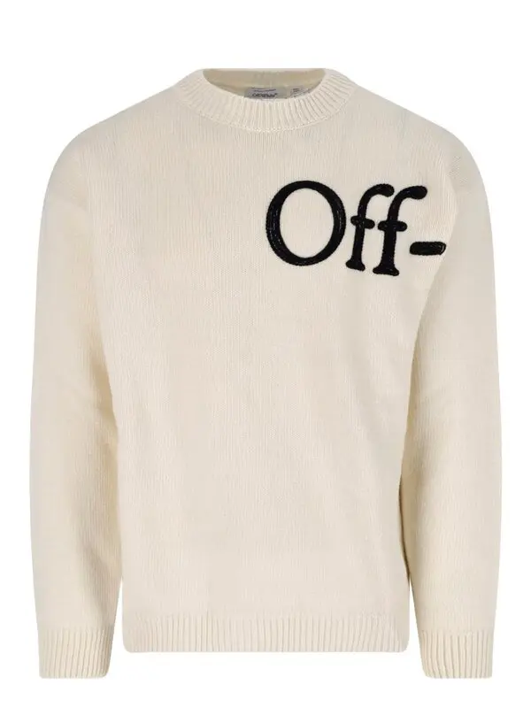 Off-White Bookish" Logo Crew Neck Sweater - Cream
