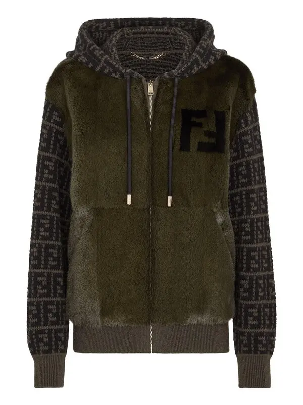 Fendi Bomber Jacket With Ff Motif And Mink Insert - Green