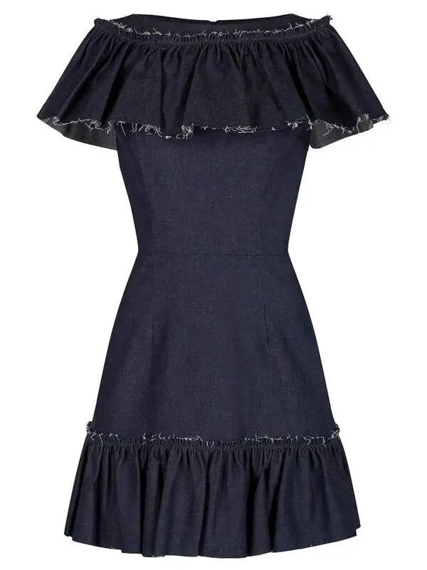 SHIKANZY Camelia Ruffle Dress In Japanese Denim - Blue