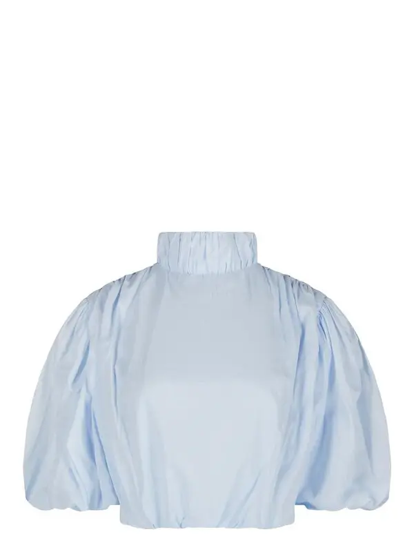 SHIKANZY Holly Balloon Sleeve Crop Top - Blue