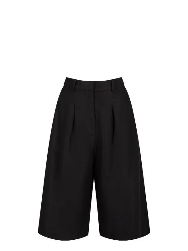 SHIKANZY High Waisted Tailored Bermuda Shorts In 100% Linen - Black