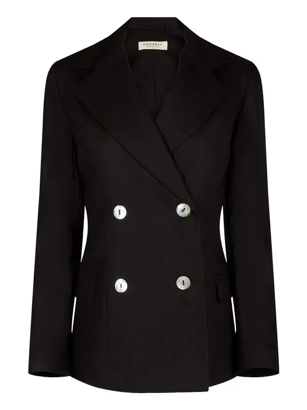 SHIKANZY Kamla Double Breasted Linen Blazer - Black