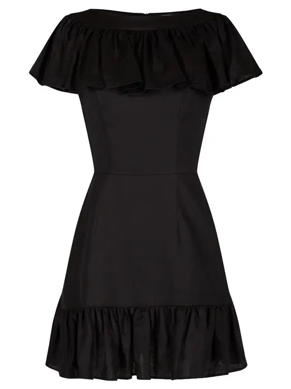 SHIKANZY Camelia Ruffle Linen Dress - Black