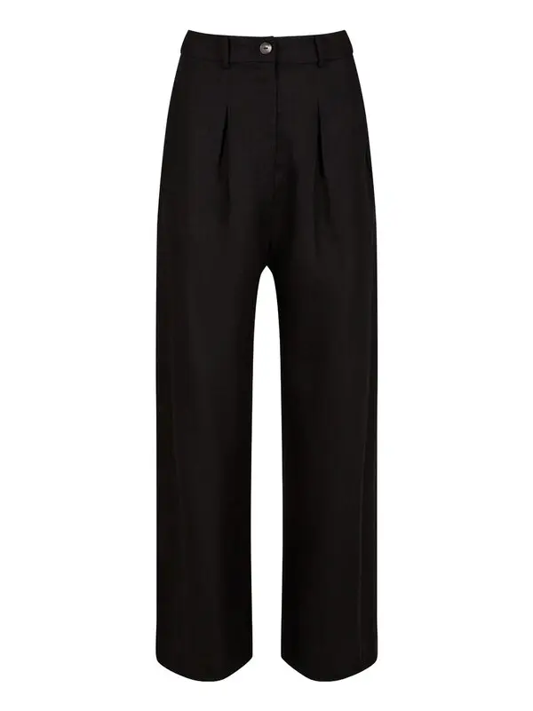 SHIKANZY Kamla Wide Leg Linen High Waisted Pants - Black