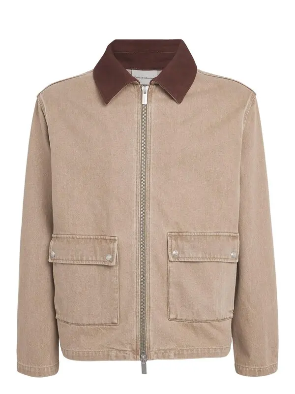 Drole De Monsieur Cord Collar Denim Jacket - Green