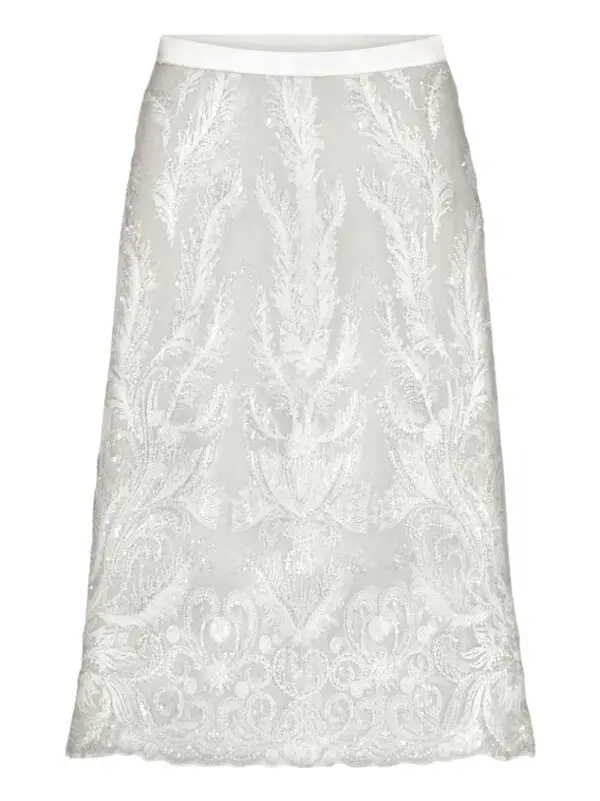 SCARLETT GASQUE Bianca Skirt Midi Pencil Silhouette With Hand-beaded Tulle - White