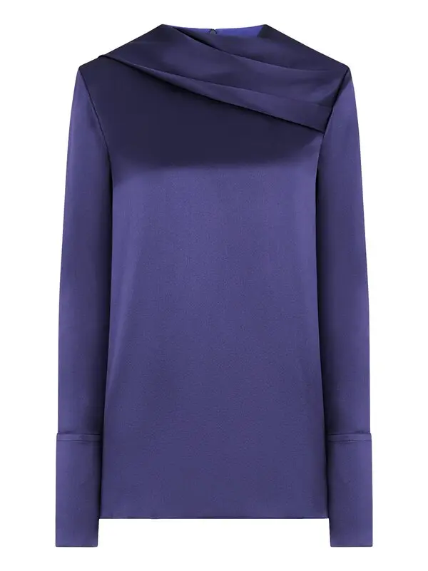 TOM FORD Silk Georgette Draped Blouse - Blue