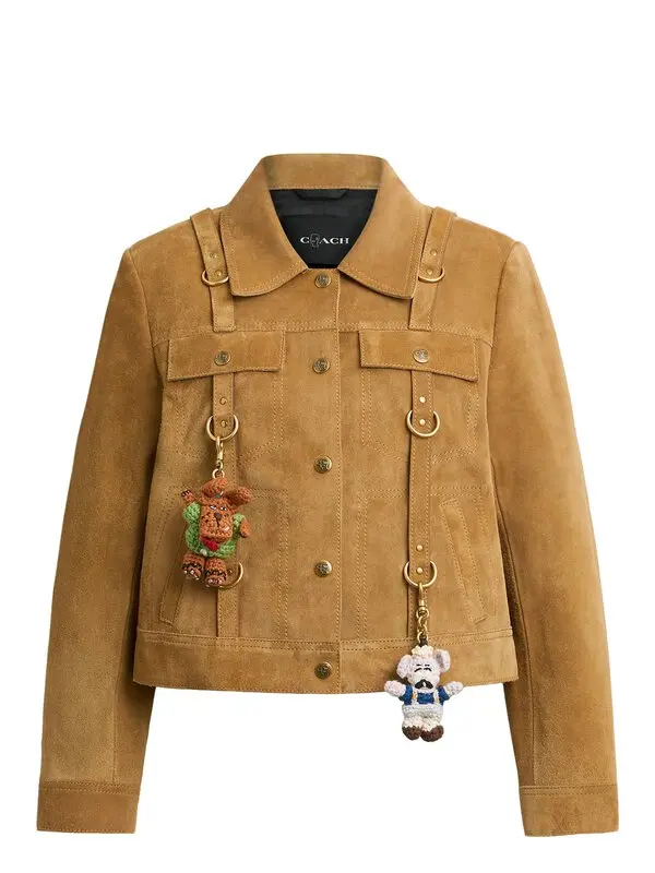 COACH X Brain Dead Suede Cropped Jacket With Charms - Tan